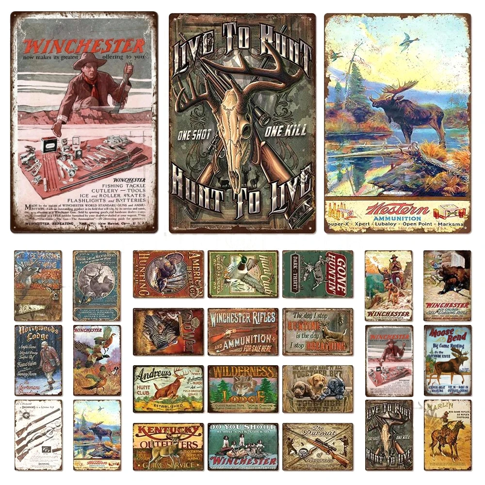 Hunting-posters-Vintage-Metal-Signs-decor-Wooden-House-Wall-Decor-for ...
