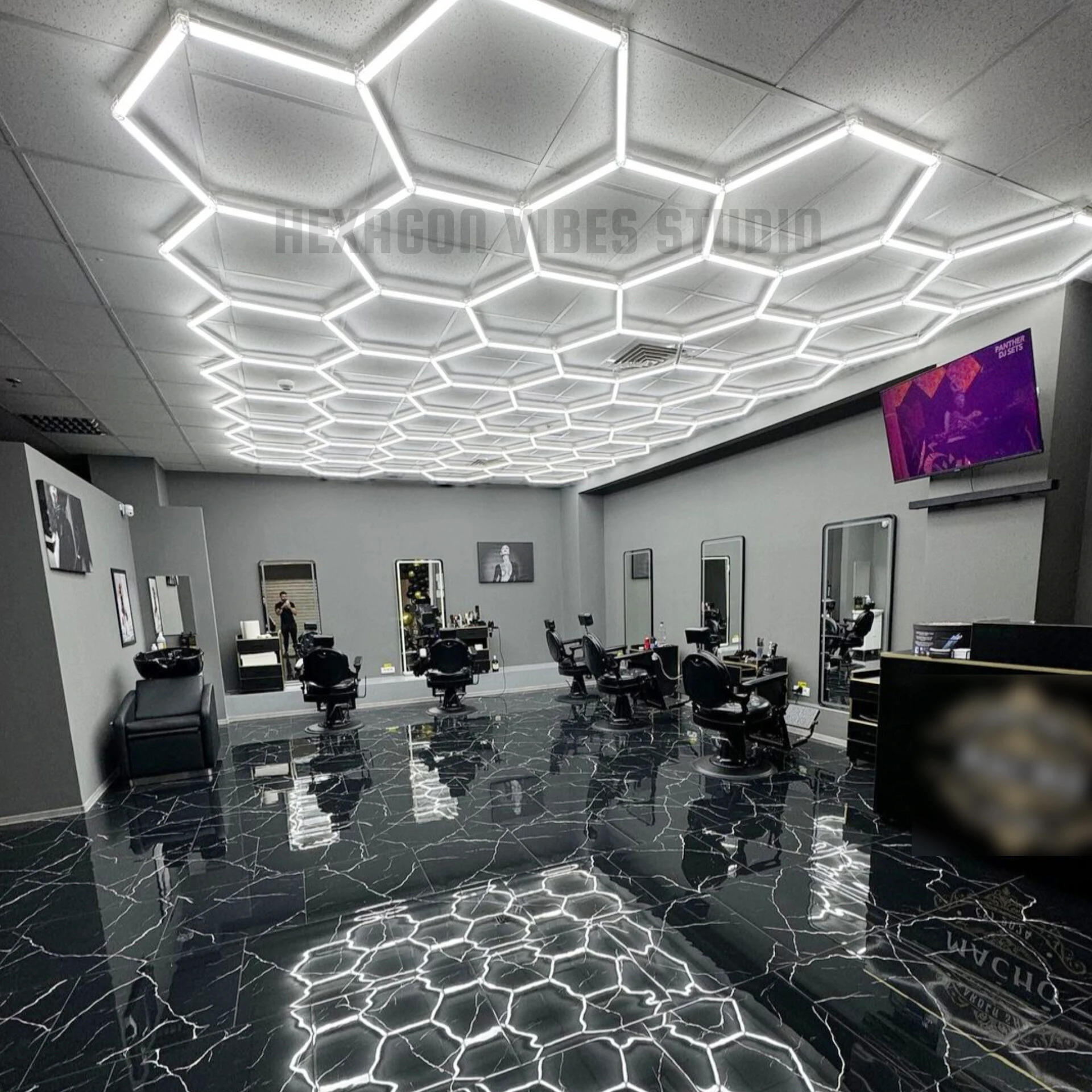 Professional-Barbershop-Lighting-Hexagon-Led-Ceiling-Light-110V-240V ...
