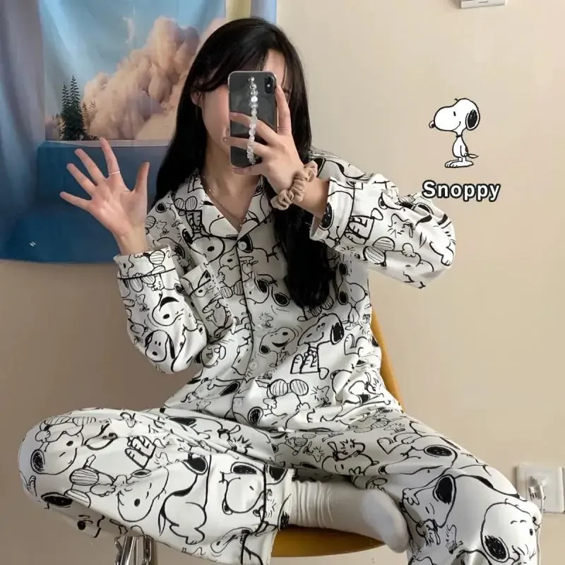 Kawali-Peanuts-Snoopy-Cartoon-Pajamas-Home-Wear-Long-Sleeved-Pants-Set-Milk-Silk-Comfort-Ins ...