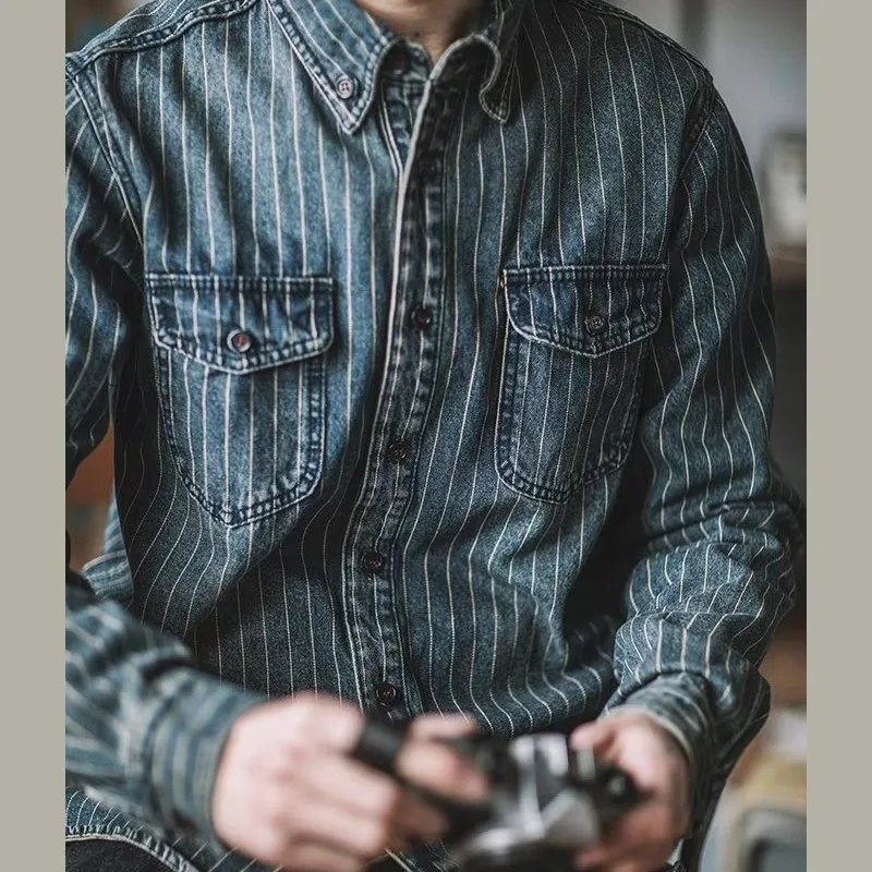 Men's Shirts Long Sleeves Recommend New Sand Washing for Old Retro ...
