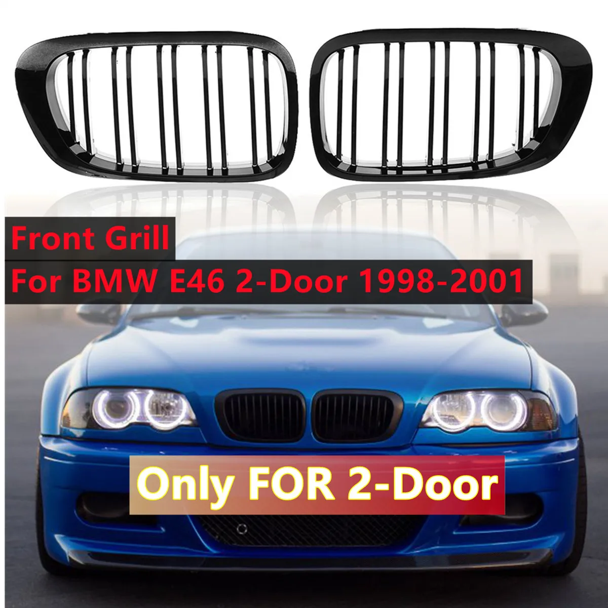 Glossy Black Front Sport Kidney Grille Grill For -BMW 3 Series E46 2 ...