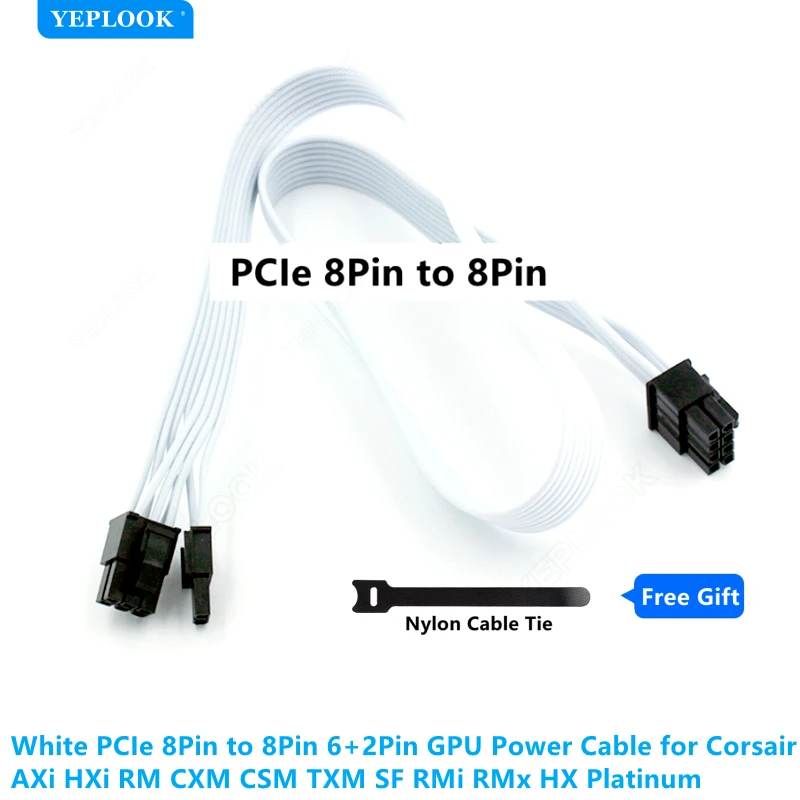 White-PCIe-8Pin-6-2Pin-GPU-VGA-Modular-Power-Cable-for-Corsair-AXi-HXi ...