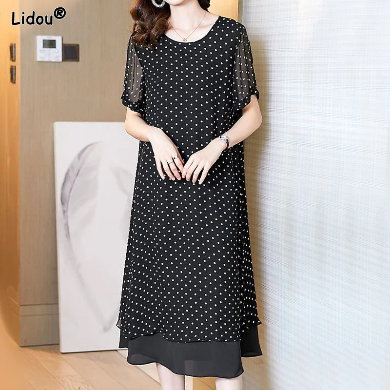 Elegant Fashion Simplicity Dot Pattern Dresses Patchwork Comfortable ...