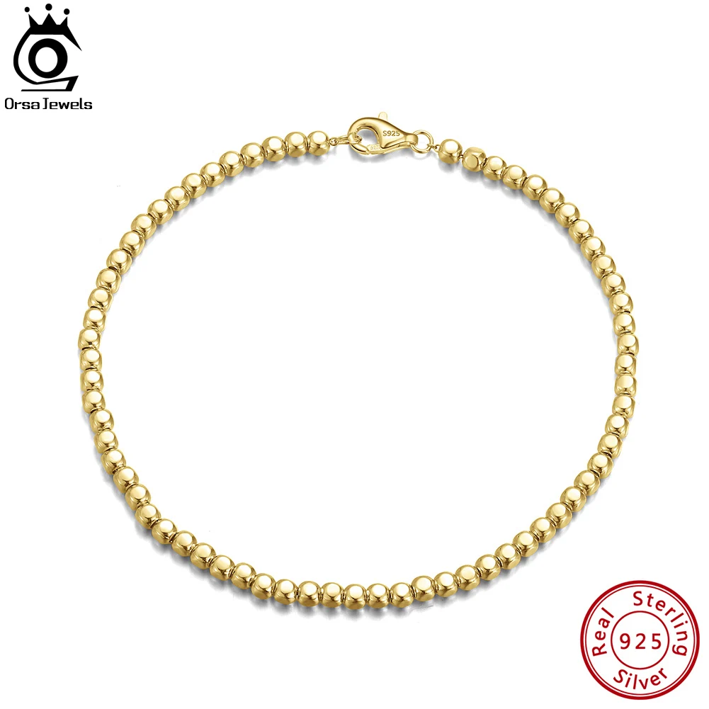 ORSA JEWELS 925 Sterling Silver 2.5mm Organic Cube Bead Chain Bracelet ...