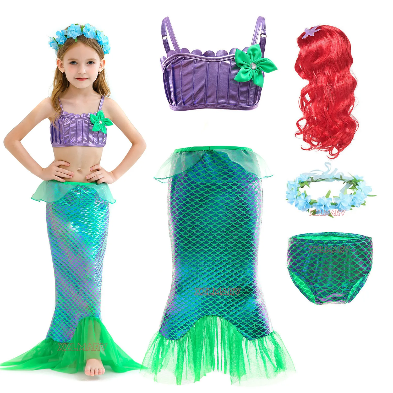 Girl-Princess-Little-Mermaid-Ariel-Dresses-Kids-Halloween-Fancy-Costume ...