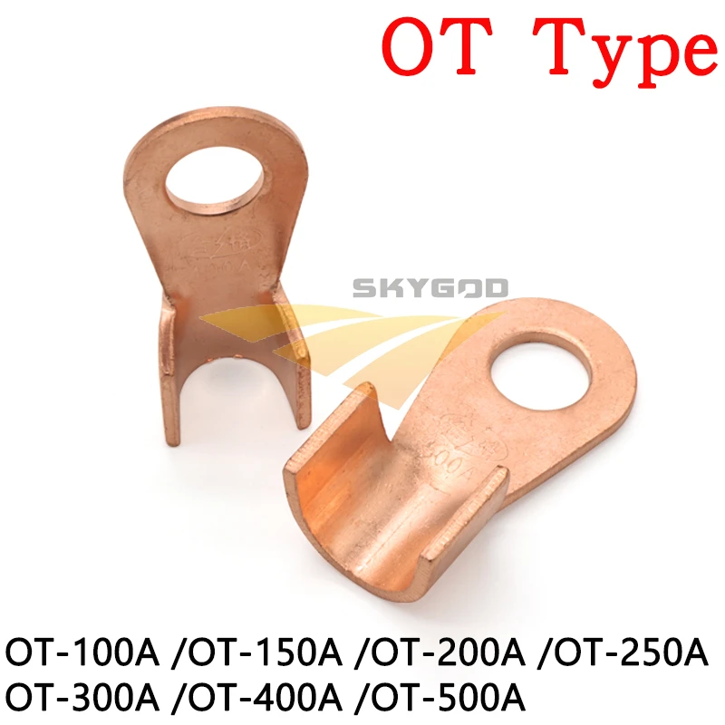 1/5pcs Ot Type 100a 150a 200a 250a 300a 400a 500a Wire Terminal Red Copper Nose Lugs Crimp Open ...