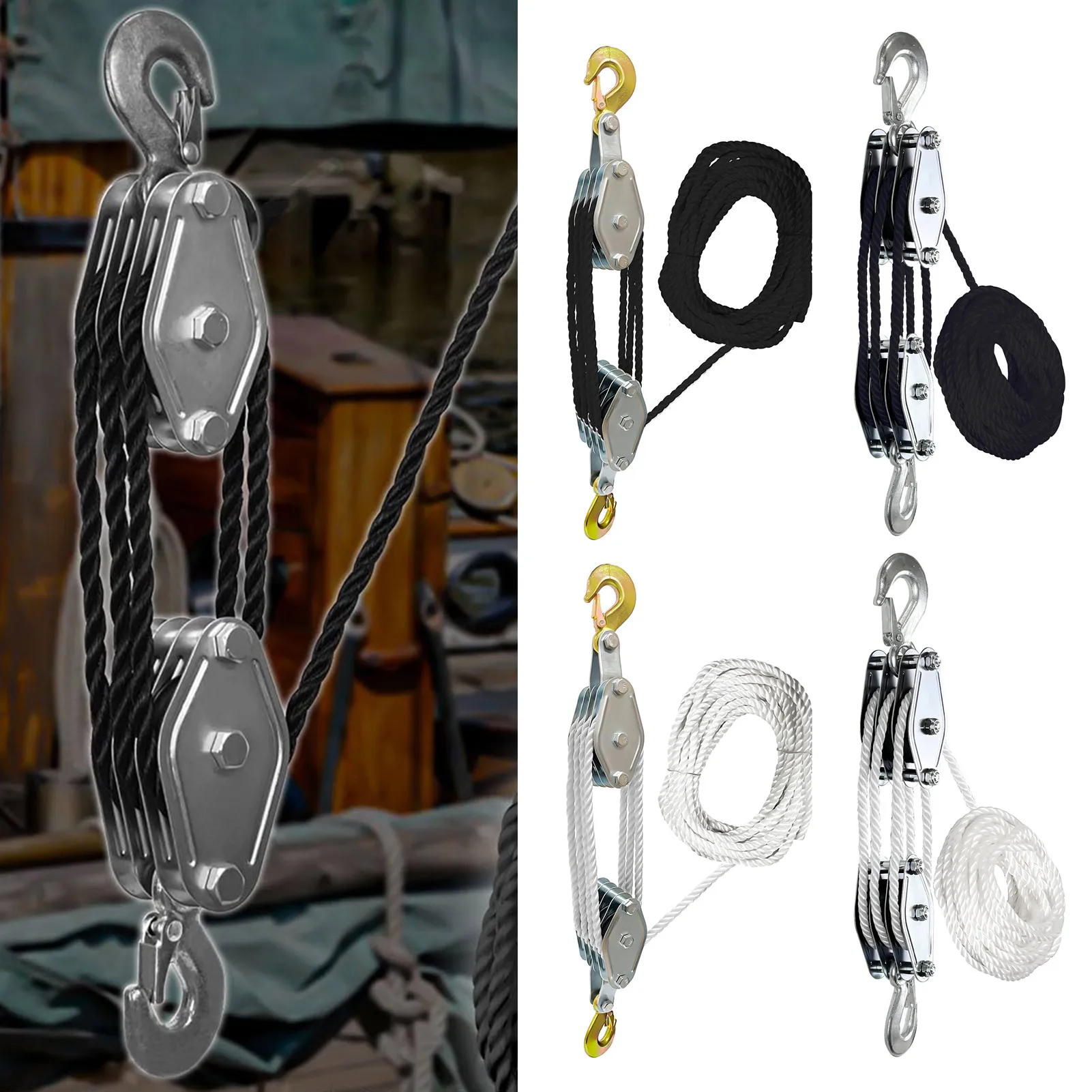 Block-and-Tackle-Pulley-System-Rope-Pulley-Hoist-with-4-1-Lifting-Power ...