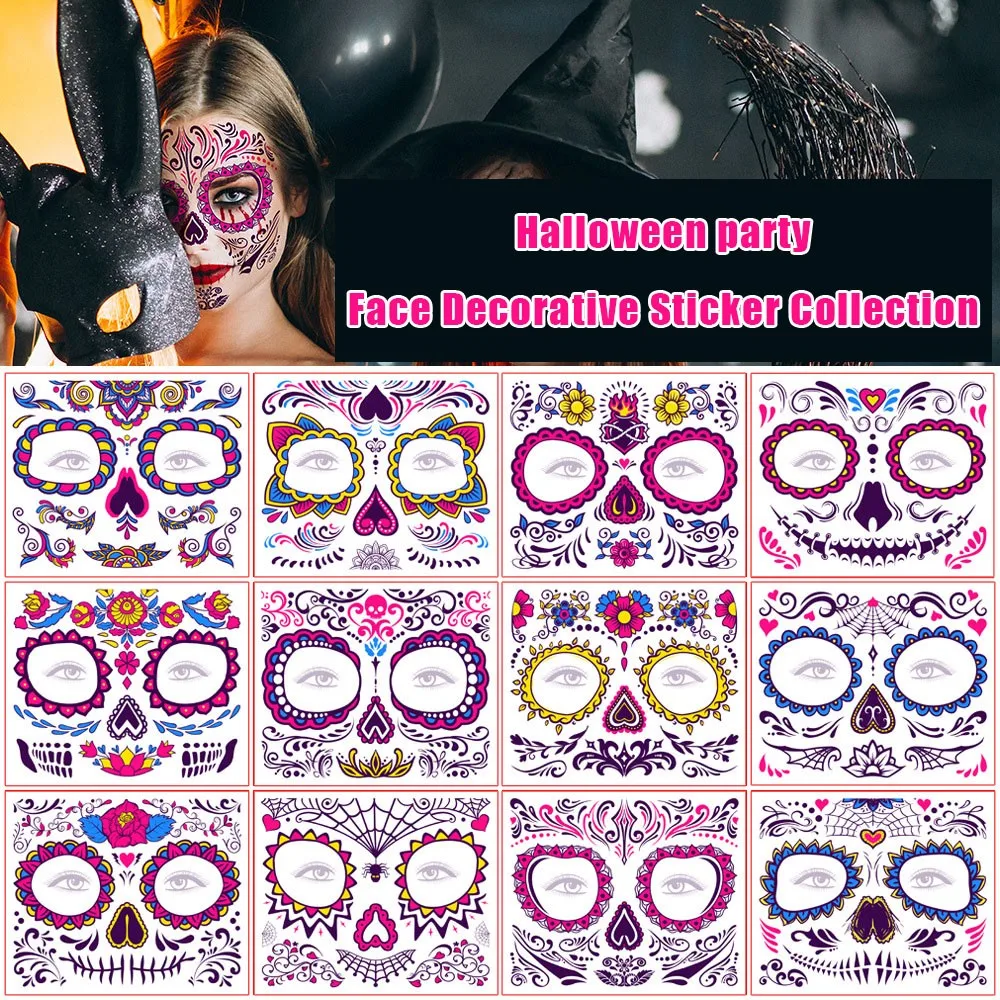 12-Fluorescent-Halloween-Face-Stickers-Tattoo-Stickers-Party-Party-Dead ...