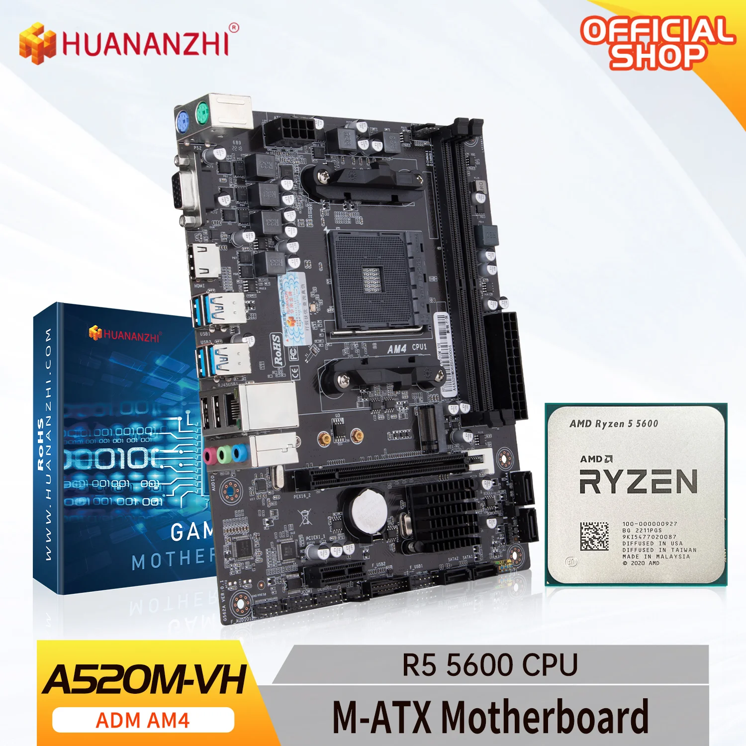 HUANANZHI-placa-base-A520M-AMD-AM4-kit-de-procesador-Ryzen-5-5600 ...
