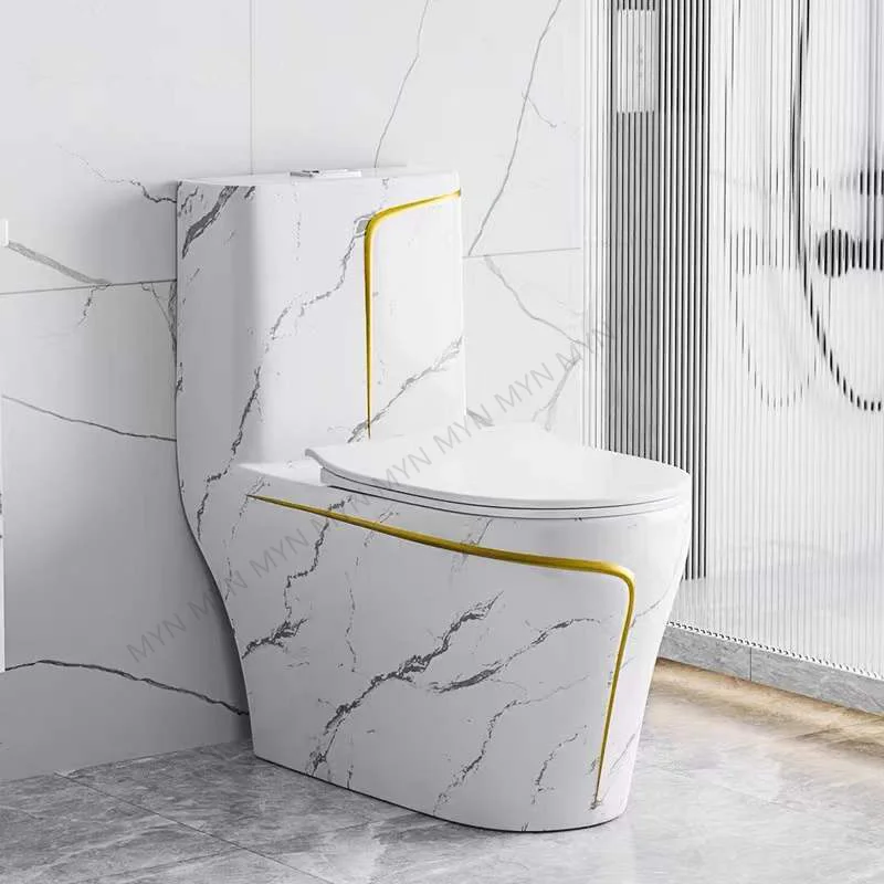 Luxury Marble Toilets Gold Line Design S-trap One Piece Toilet Dual ...