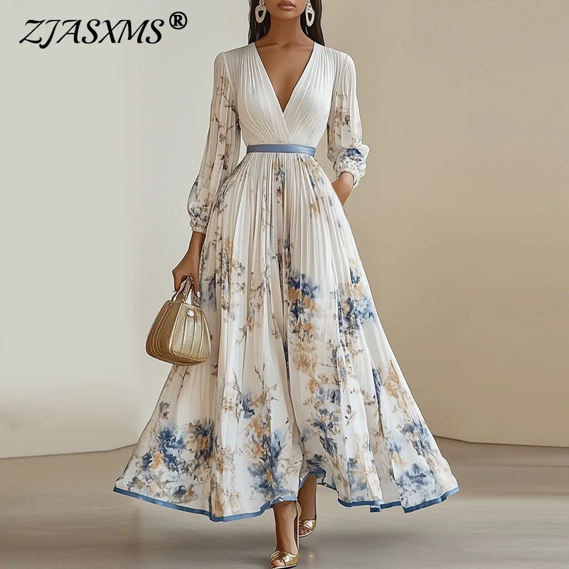 2025 Spring Long Sleeve Boho Maxi Dress Woman Elegant Floral Print A ...