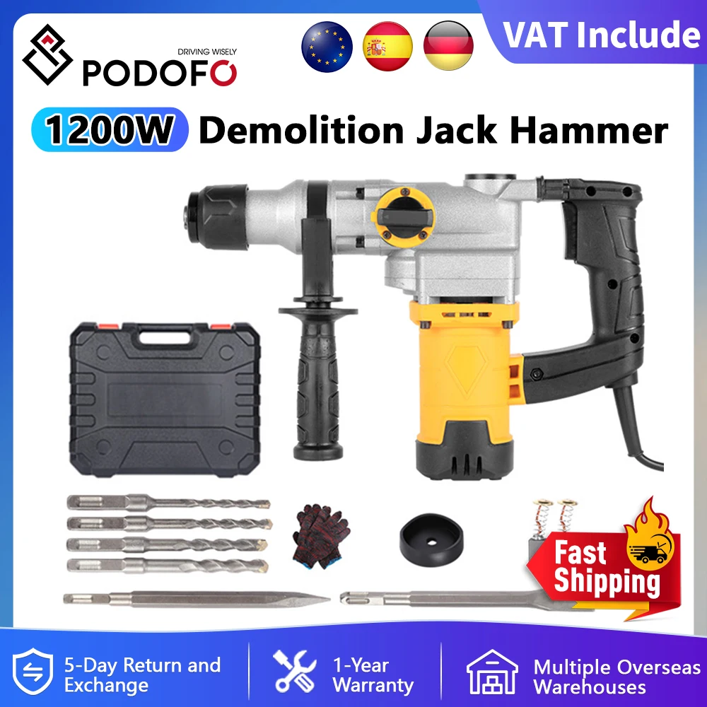 Podofo 1200W Electric Hammer Multi Function Rotary Hammer Machine ...