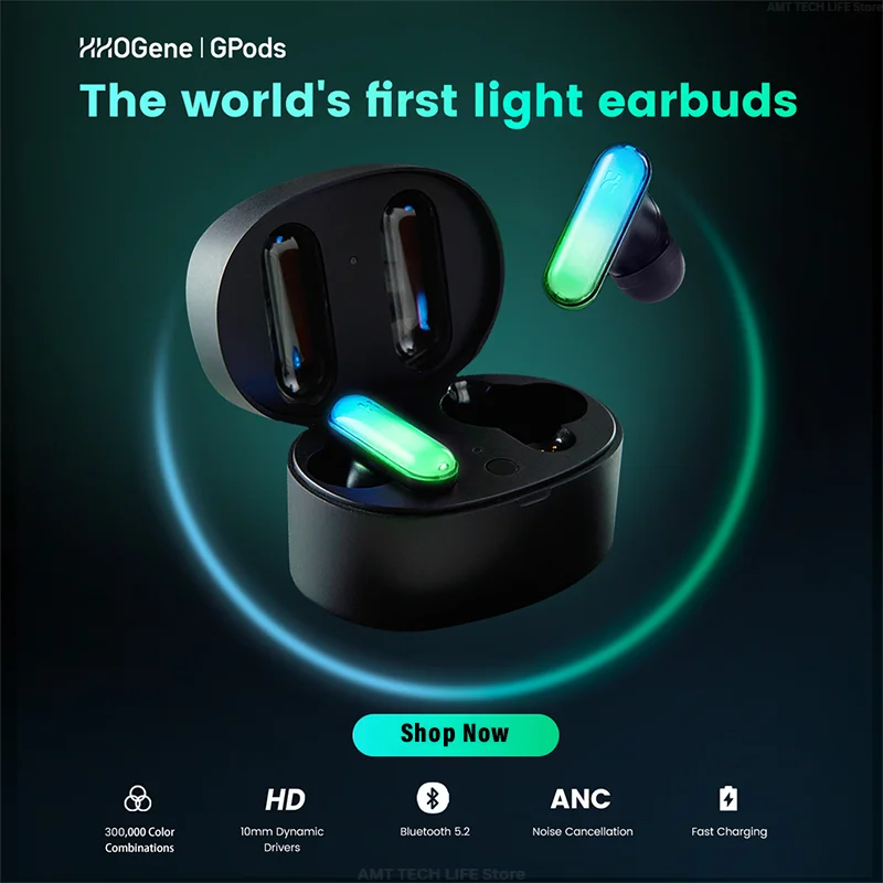 HHOgene Gpods 블루투스 5.2 무선 LED 조명 헤드폰, 300,000 색 액티브 노이즈 캔슬링 앱 컨트롤 20 시간 ...