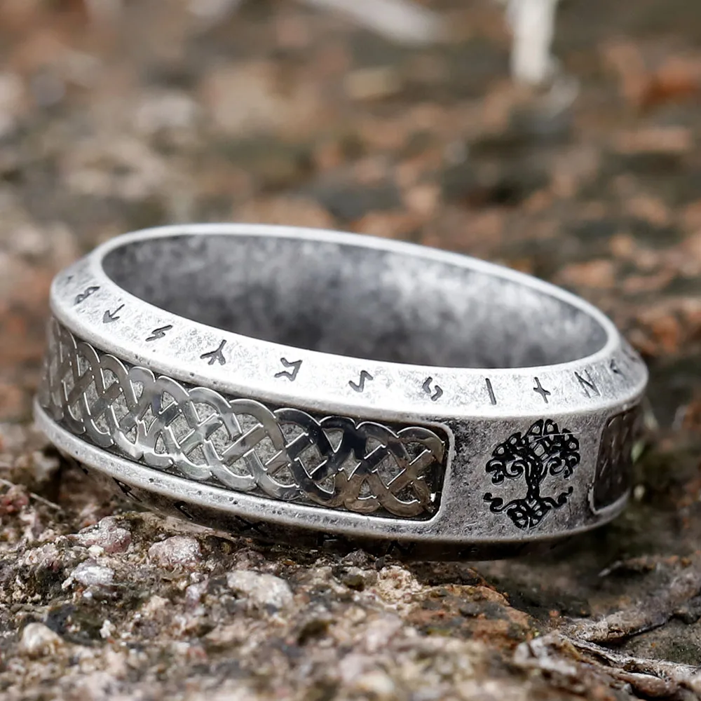 Celtic Rune Ring – Norse Dragon & Knotwork Engraved Band for Viking Spirit