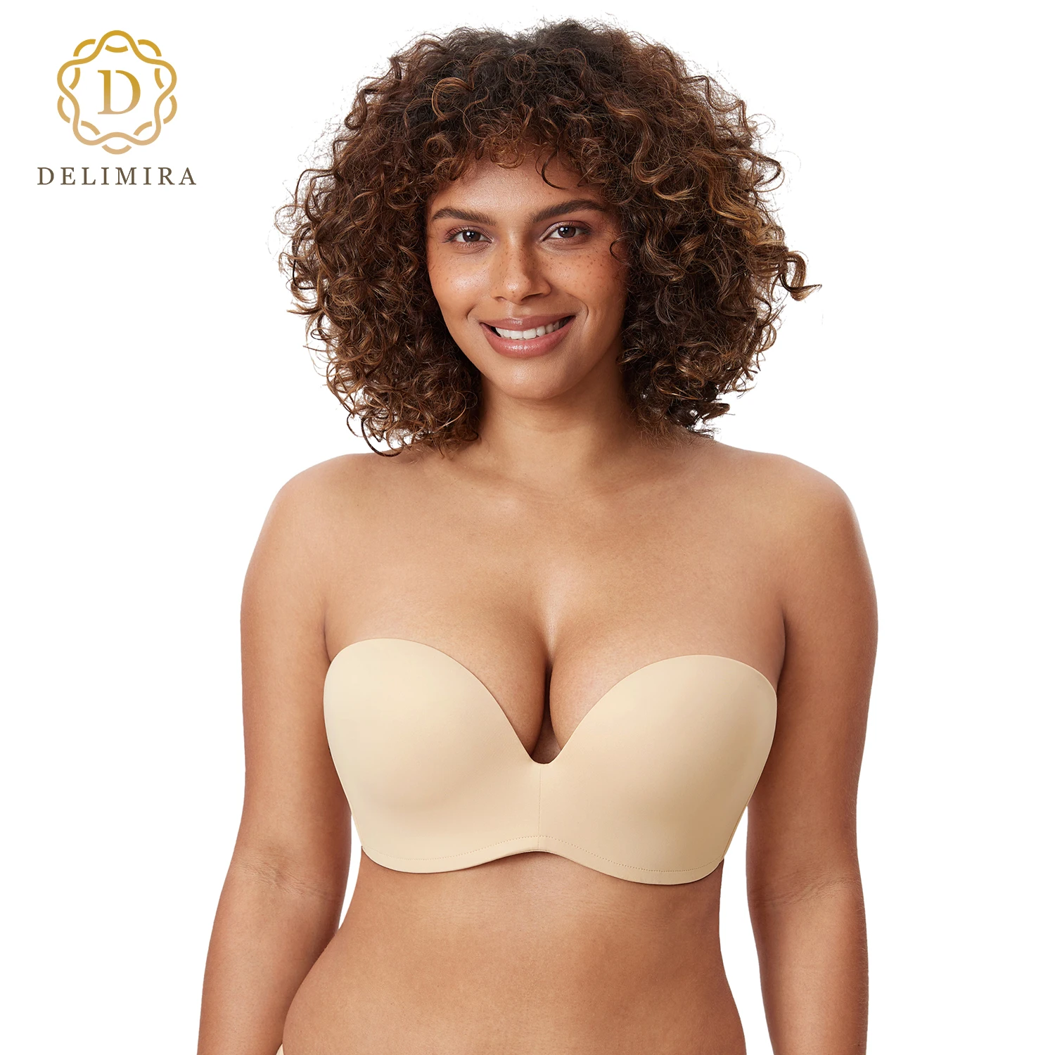 DELIMIRA-Women-s-Push-Up-Strapless-Bra-for-Big-Busted-Seamless-Plunge-Slightly-Lined-Support ...