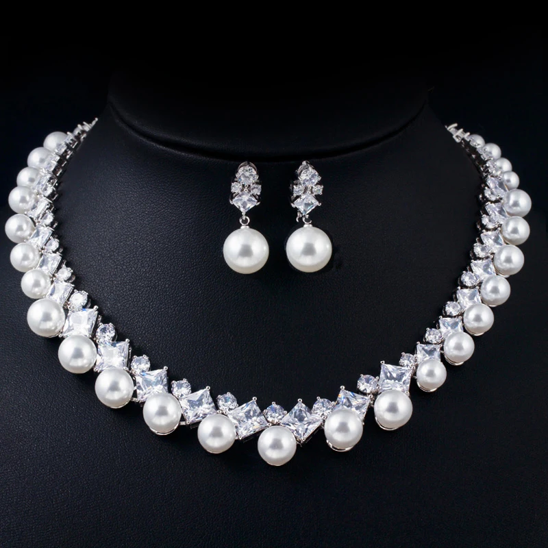 ThreeGraces-Elegant-Shiny-Cubic-Zirconia-Simulated-Pearl-Necklace-and ...