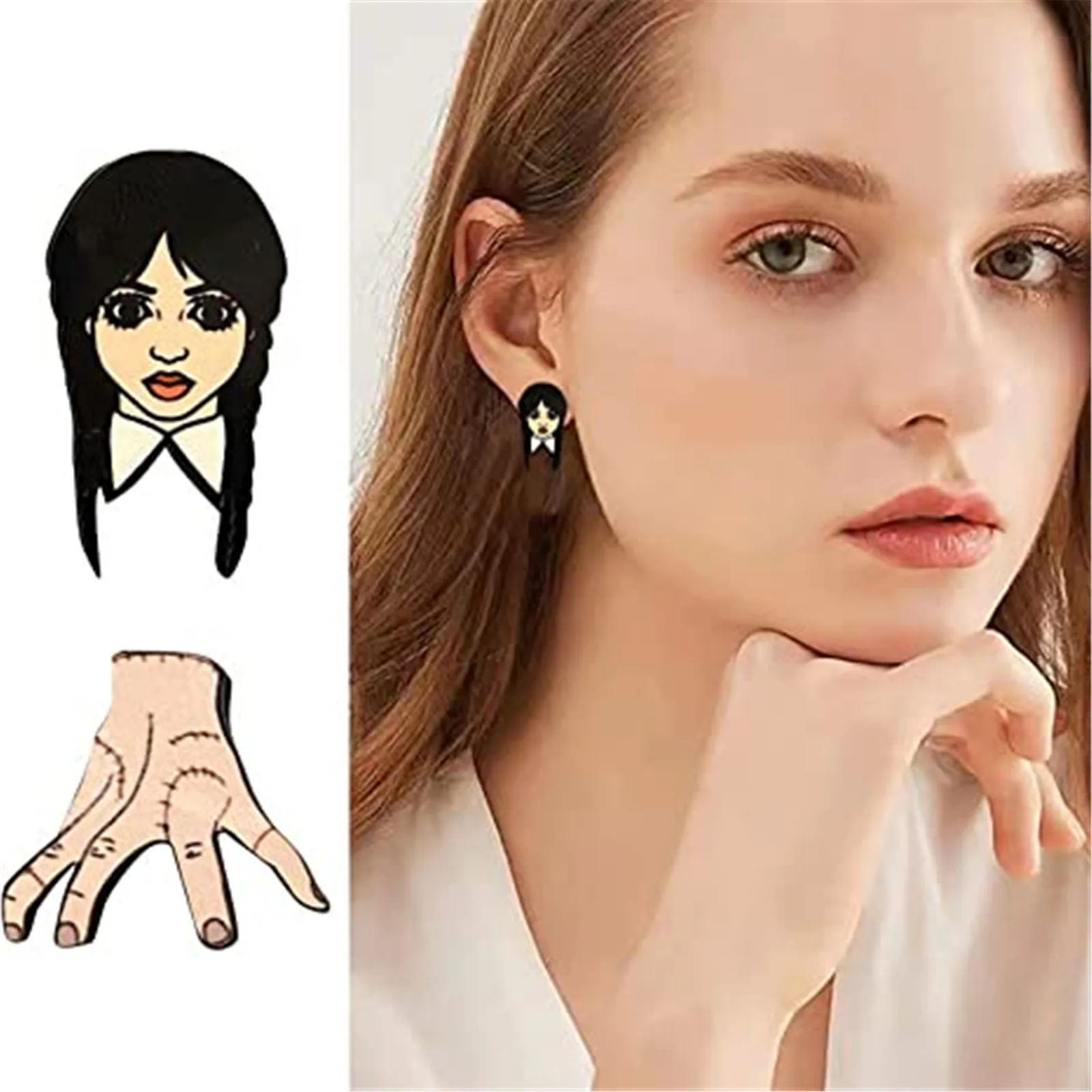 New Classic Movie Wednesday Addams Stud Earring Gothic Punk Severed ...