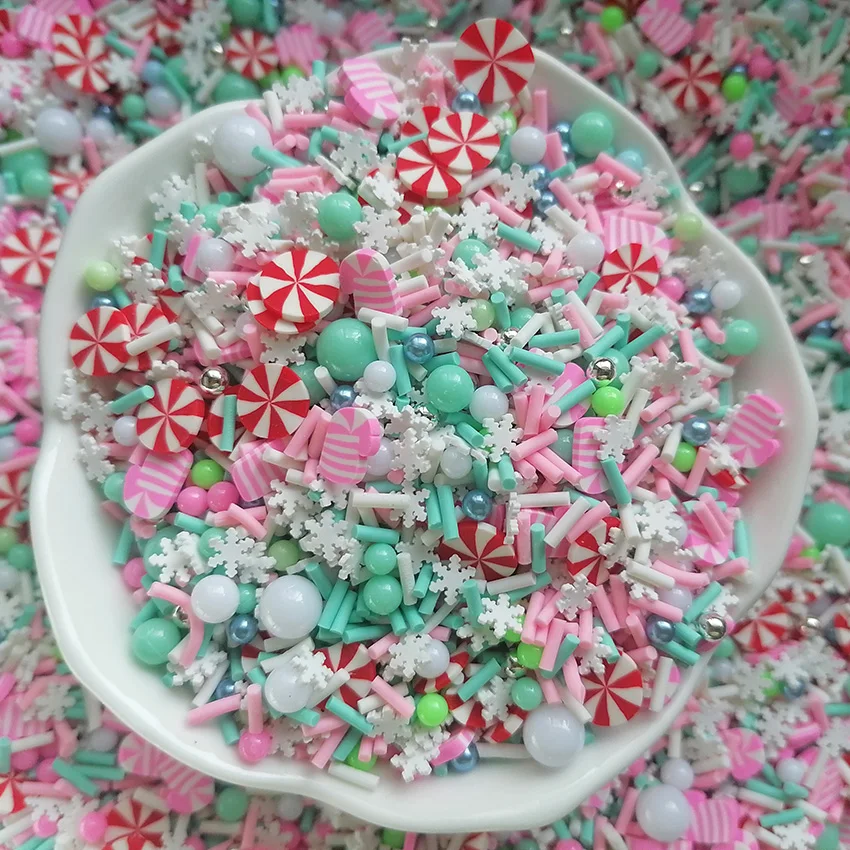 500g DIY Craft Christmas Slime Sprinkles Resin Red Peppermint Pink Cane ...