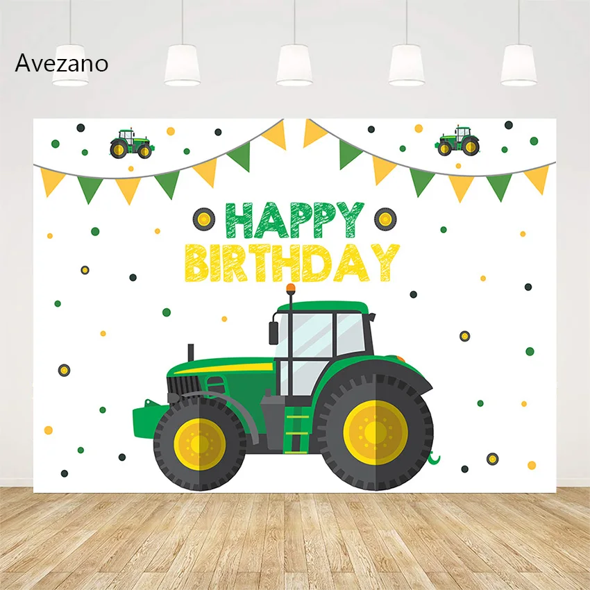 Avezano-Happy-Birthday-Background-Green-Tractor-Truck-Child-Party-Boy ...