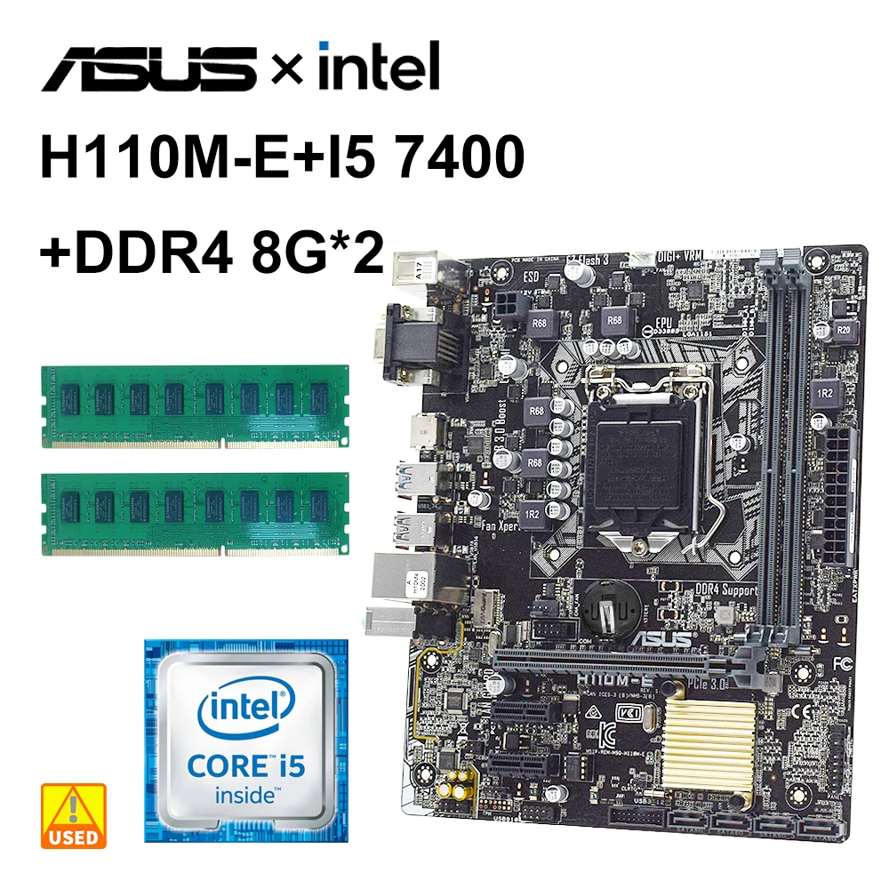 Asus-placa base H110M-E con cpu Core i5-7400, DDR4, 8G x 2 ram, LGA 1151, intel H110, kit de ...