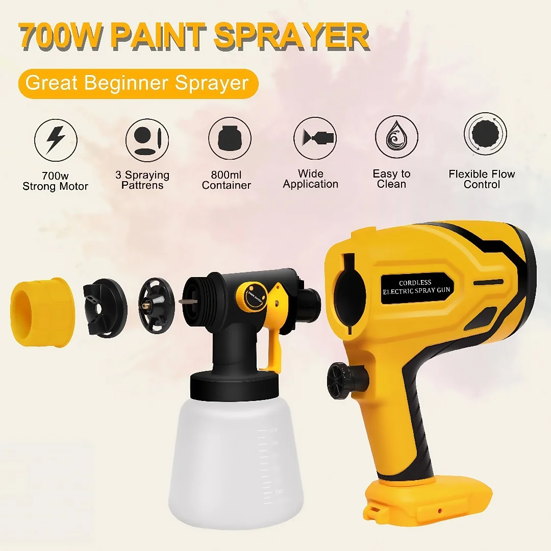 800ML Cordless Electric Spray Gun with Copper Nozzle Portable Paint ...