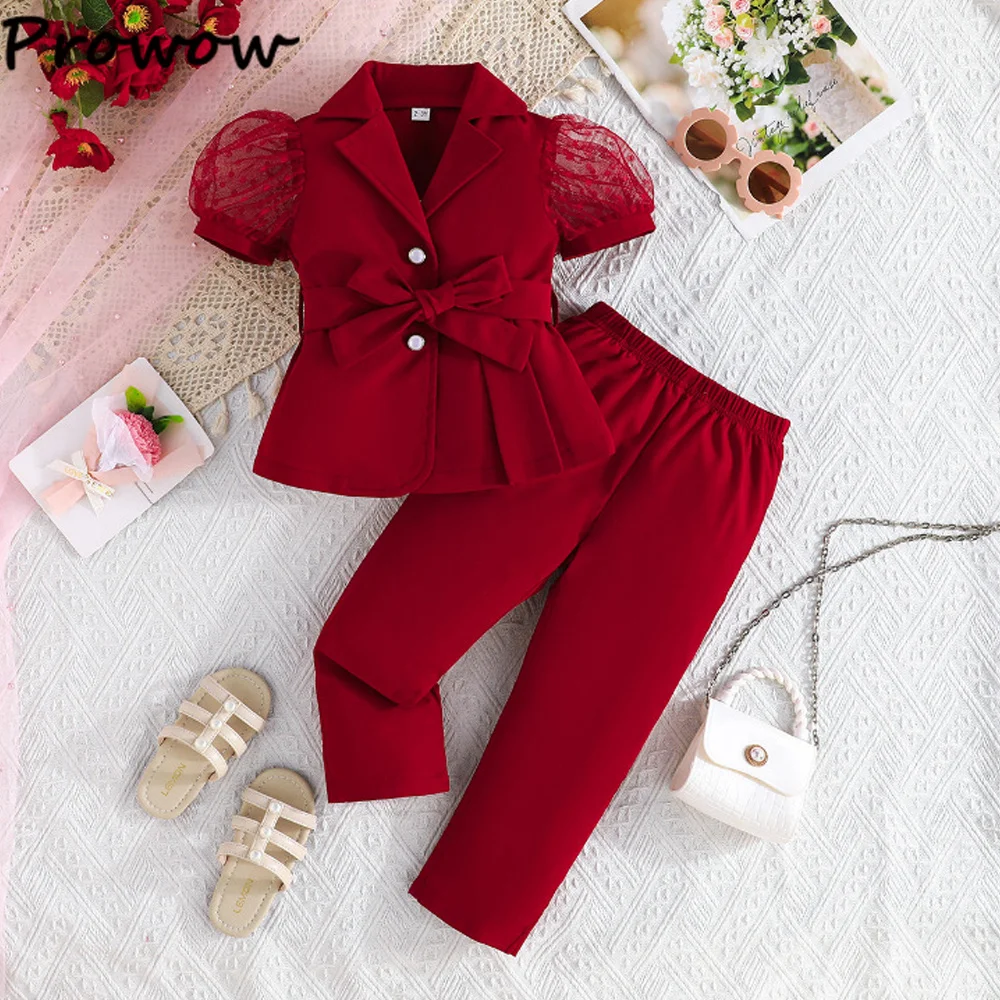Children's Clothing Girl's Elegant Suit Dot Lace Sleeve Belted Blazer ...