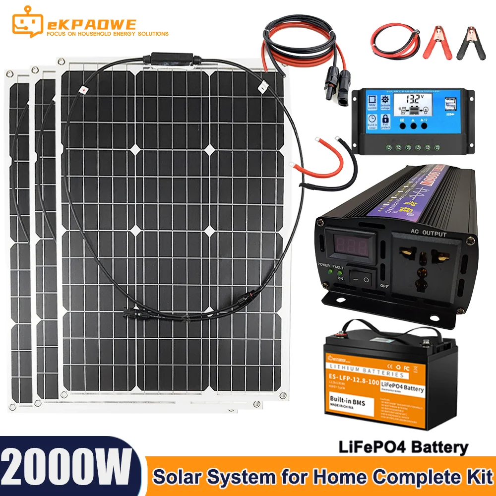 China Factory 2000w Solar System For Home Complete Kitl 30a Charge ...
