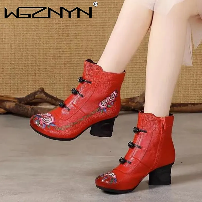 Botines-florales-de-cuero-genuino-para-Mujer-zapatos-Retro-hechos-a ...