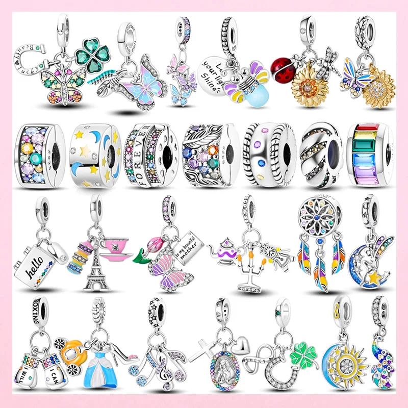 Colorful-Charms-925-Sterling-Silver-Sunflower-Butterfly-Sun-Pendant-Fit ...