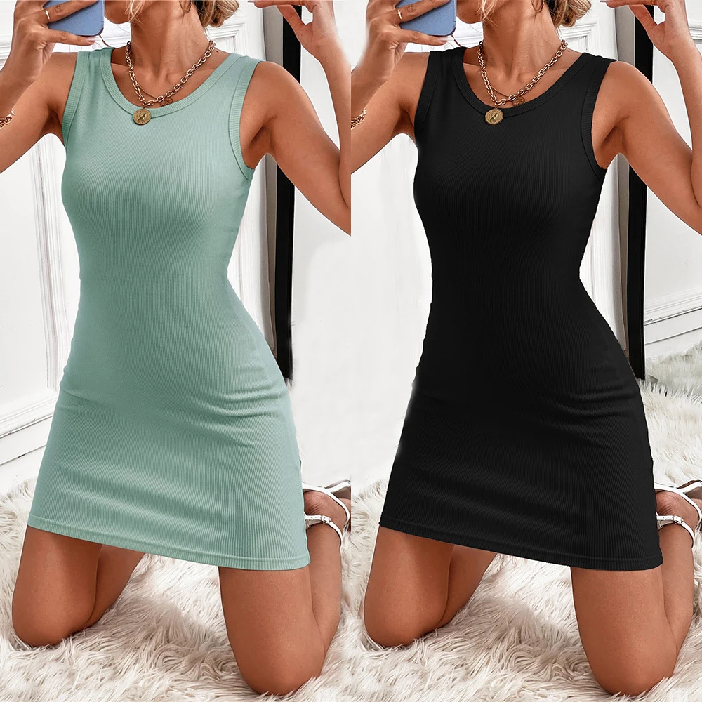 Summer-Solid-Bodycon-Mini-Dress-Women-Sleeveless-Basic-Tight-Hip ...