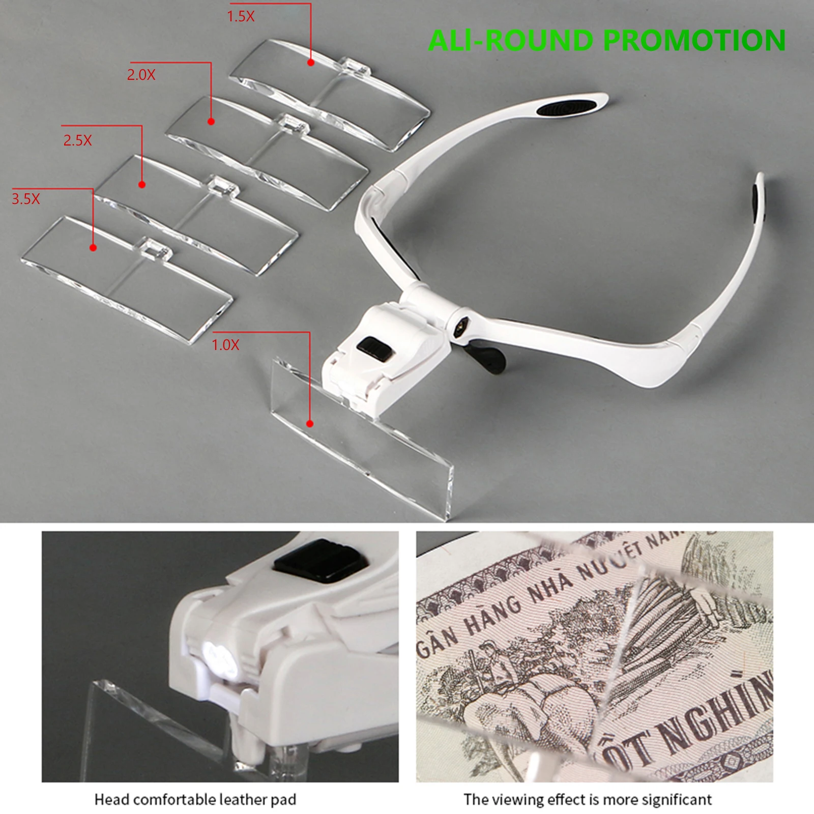LED Head Magnifier Battery Powered Jewelers Loupe LED Illuminated ...