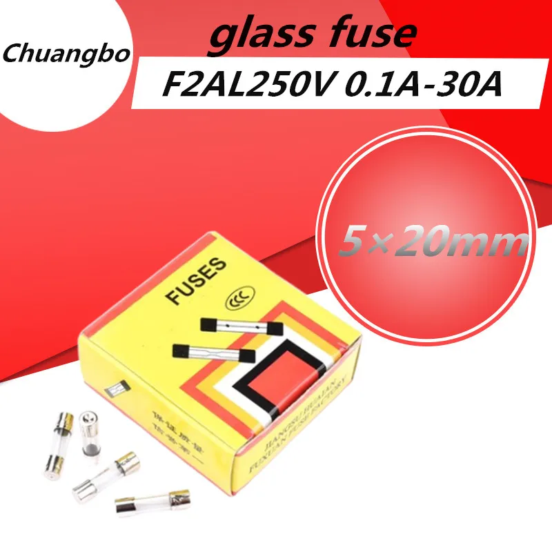 1 box 100pcs 5*20MM Glass Tube Fuse F2AL250V 4A 5A 6A 6.3A 7A 8A 10A ...