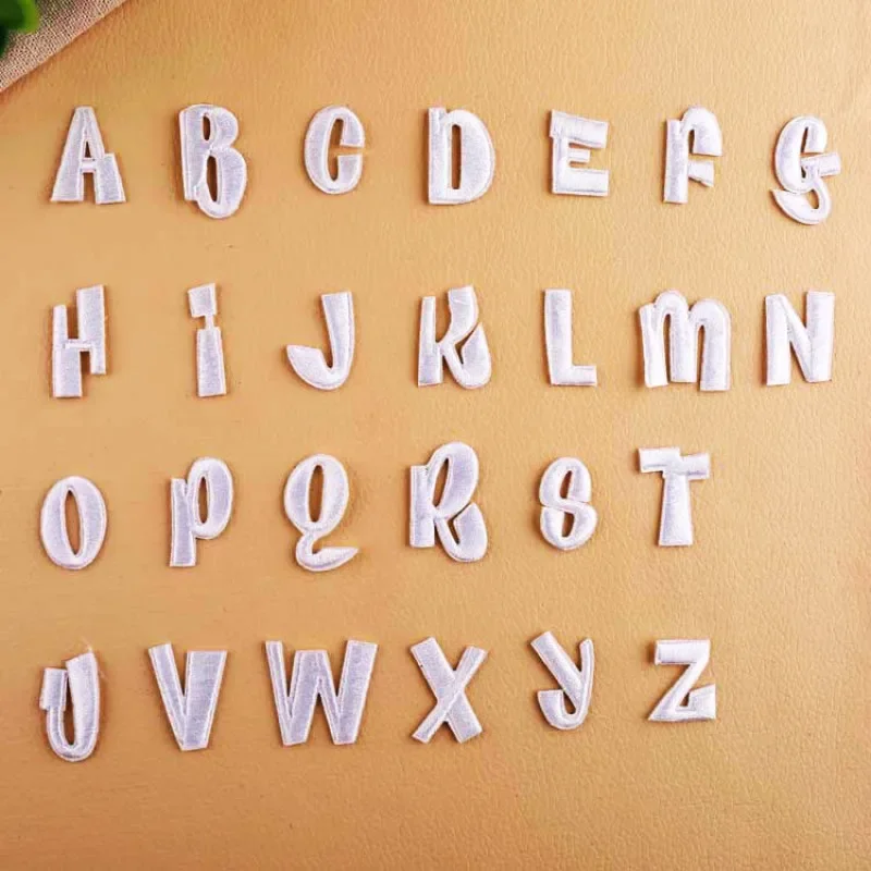 Small Cute White English Letters Iron on Embroidery Patches Sewing Name ...