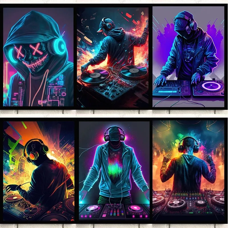 Neon-Dj-Photos-Posters-and-Prints-Modern-Dj-Artwork-Canvas-Painting ...