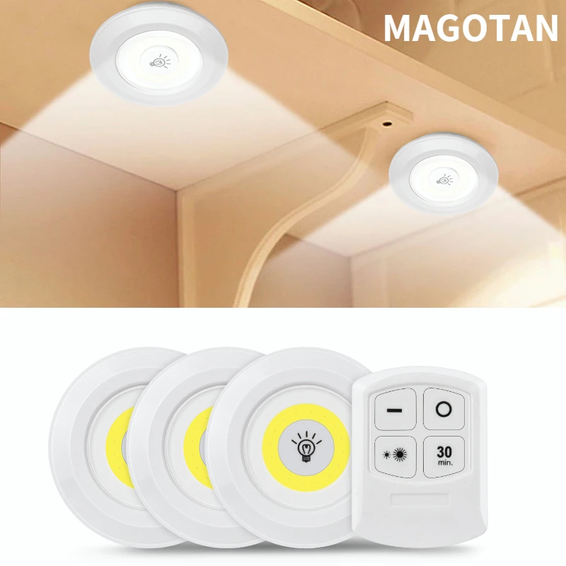 신제품 밝기 조절 Led 언더 캐비닛 조명 리모콘 포함 배터리 전원 Led 옷장 조명 옷장 욕실 조명 원격제어 밝기 조정