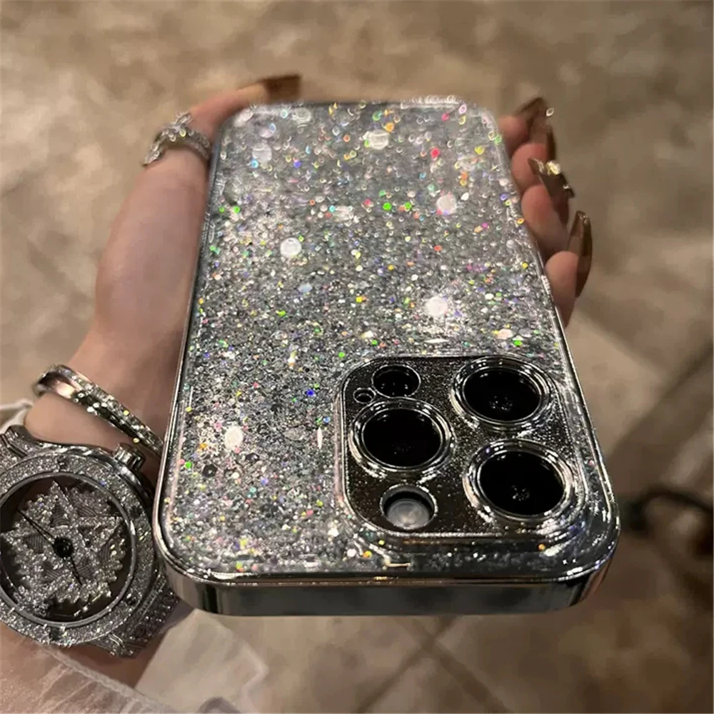 Luxury-Bling-Glitter-Sequin-Plating-Frame-Phone-Case-For-iPhone-15Pro ...