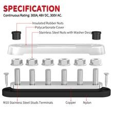 Daiertek 300a Negative Bus Bar 12v Distribution Block 6 X 3/8" M10 Terminal Studs 48v Dc ...