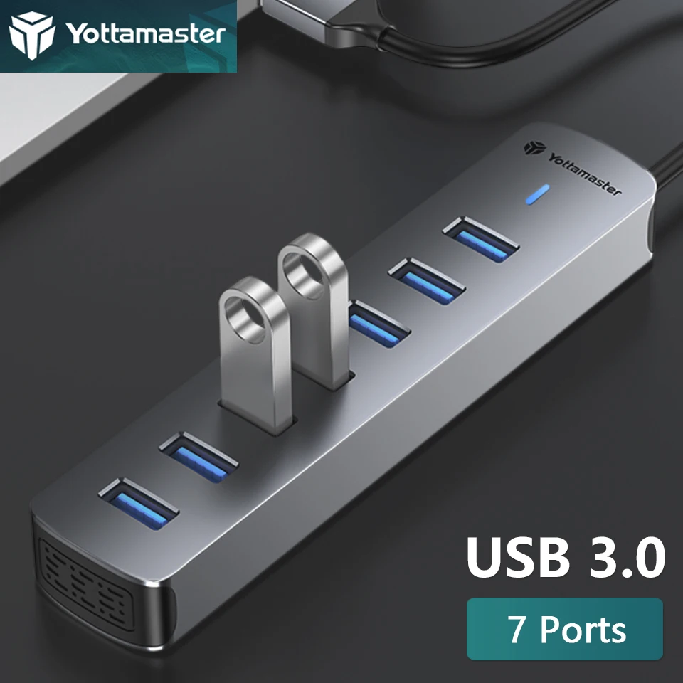 Yottamaster Multiple 7 Ports Docking Station USB HUB Type C Splitter Multi USB 3.0 Slot Plug ...