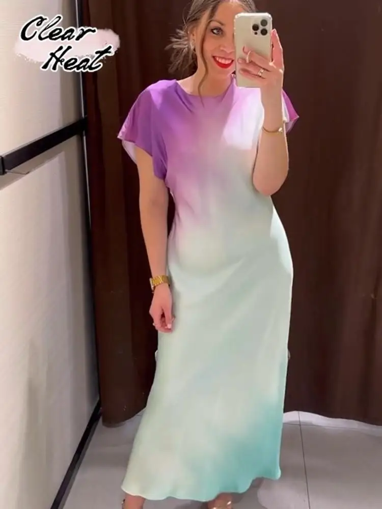 Aught-Dye-Robes-Maxi-l-gantes-pour-Femmes-Robe-Mi-mollet-Col-Rond ...