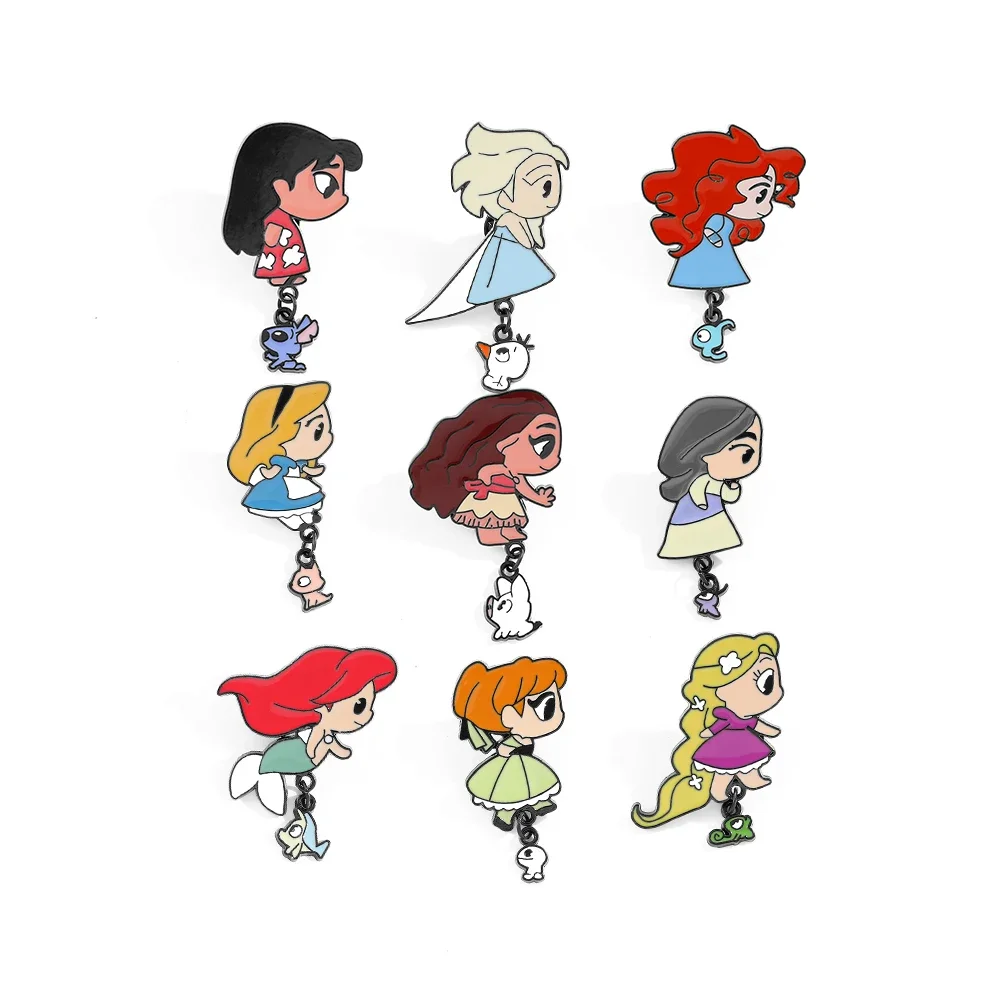 3-9-Pcs-Cartoon-Character-Chain-Brooch-Cute-Princess-Enamel-Pin-Metal ...