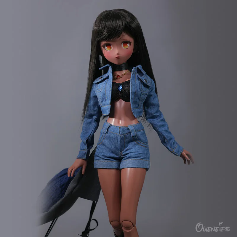 BJD Doll 1/4 Asha Tank Skin New Release Active Line Girl E Bust Girl Doll Denim Jacket Shorts ...