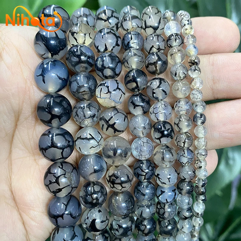 Smooth-Natural-Black-Dragon-Vein-Agates-Round-Loose-Beads-15-Strand-4-6 ...