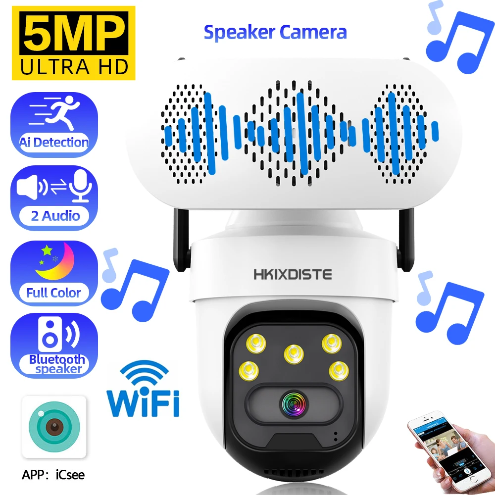 5MP 2K Wireless Wifi CCTV PTZ Camera Color Night Vision IP Surveillance ...