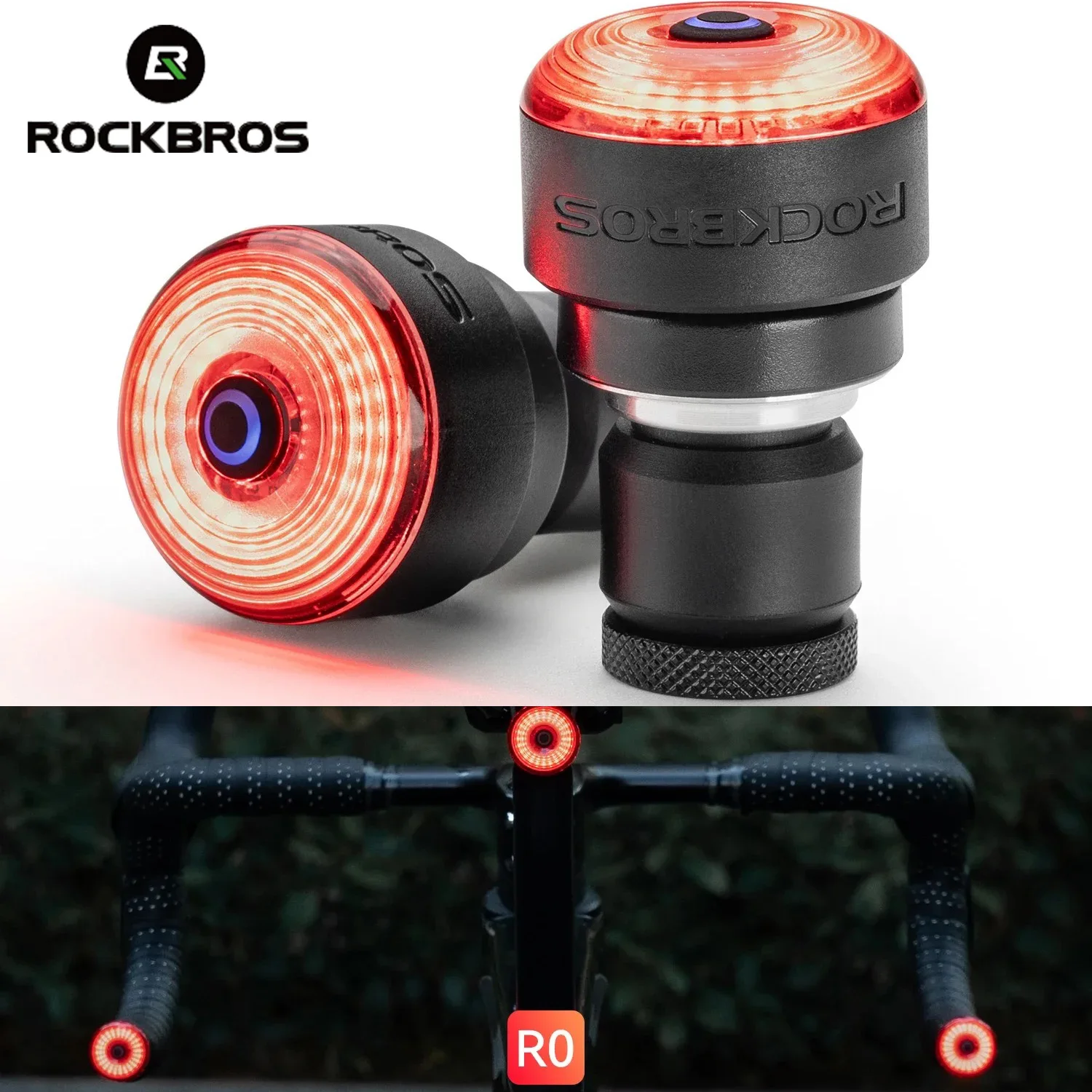 ROCKBROS Bicycle Bar End Lights IPX6 Bike Rear Light 5 Modes Intelligent Brake Sensor MTB Road ...