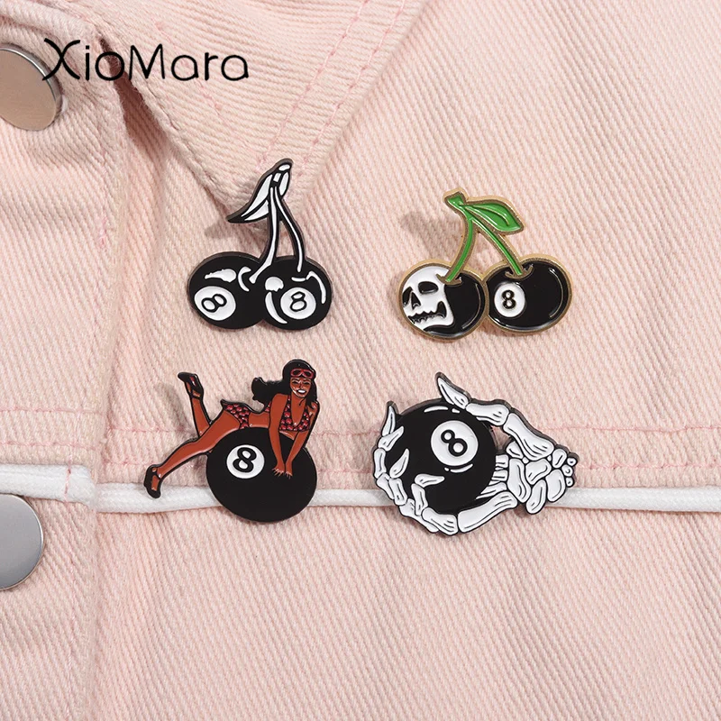 Magic 8-Ball Cherries Enamel Pin Creative Cherry Black 8 Billiards ...