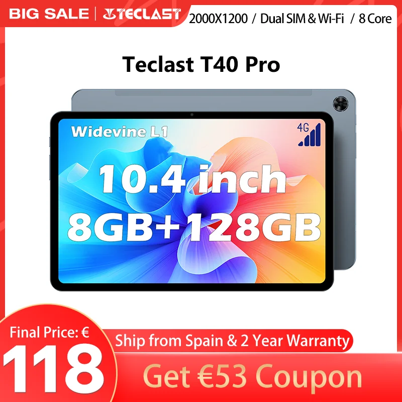 Teclast T40 Pro Gaming Tablet, 10,4 Zoll Android 12 Phablet, 8GB RAM ...