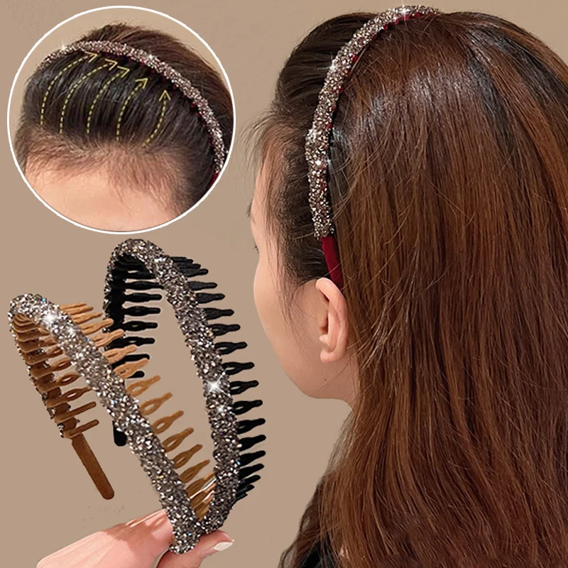 Women-Sparkling-Rhinestone-Bezel-Hair-Hoop-Headband-Simple-Solid-Color ...