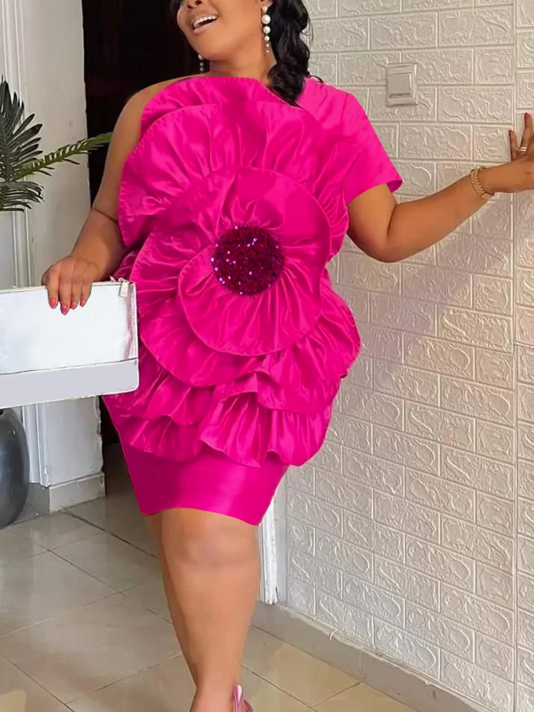 Women-Luxury-Birthday-Dress-Bodycon-One-Shoulder-Flower-Ruffles-Evening ...