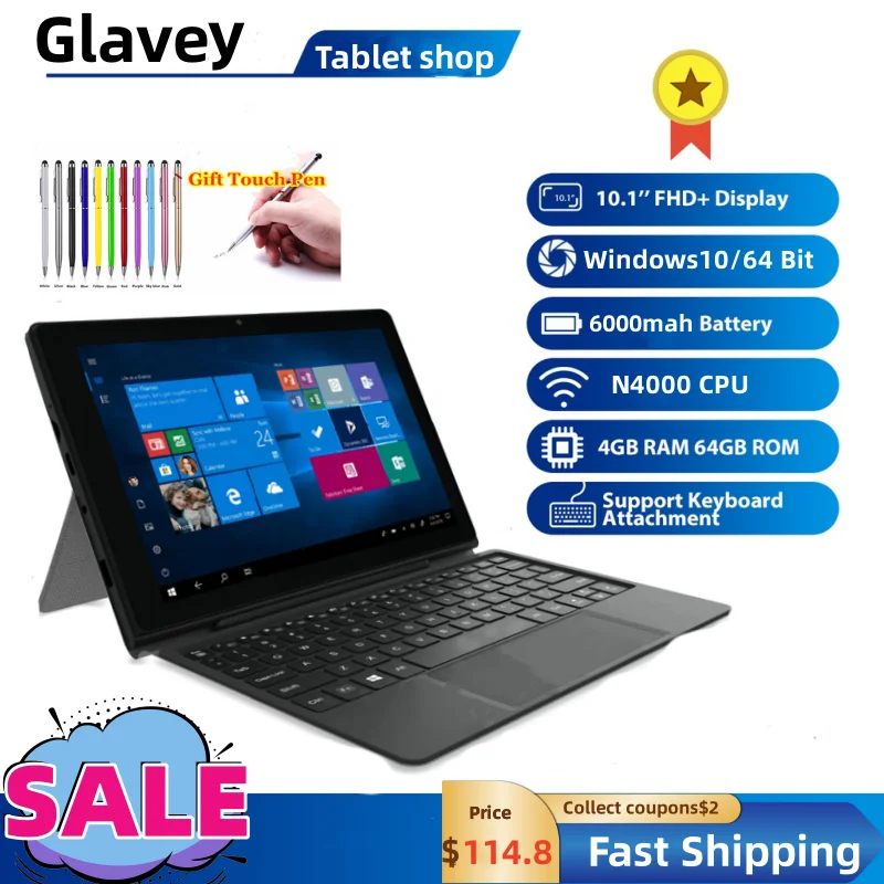 10-1-64-Bit-2in1-Windows-10-Tablet-with-Detachable-Keyboard-4GB-DDR ...