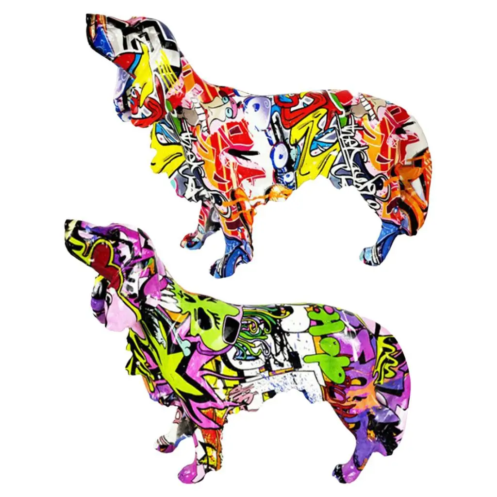 Graffiti Golden Retriever Dog Figurine Statue Room Decoration Ornament ...